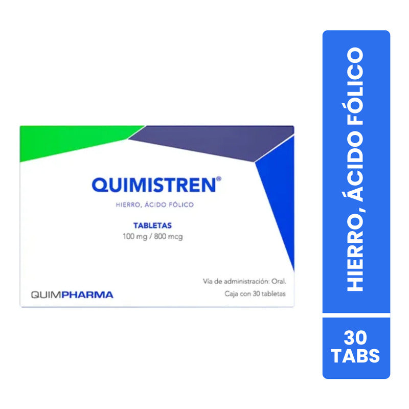Quimistren Hierro, Ácido Fólico Caja Con 30 Tab 100mg/800mcg Quimpharm ...